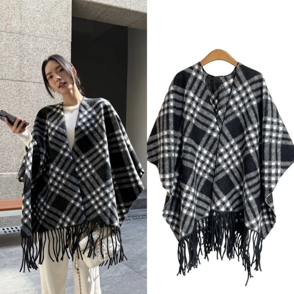 Jackets & Coats | Plaid Fringe Shawl Cozy Fall Wrap 2 Colors | Poshmark